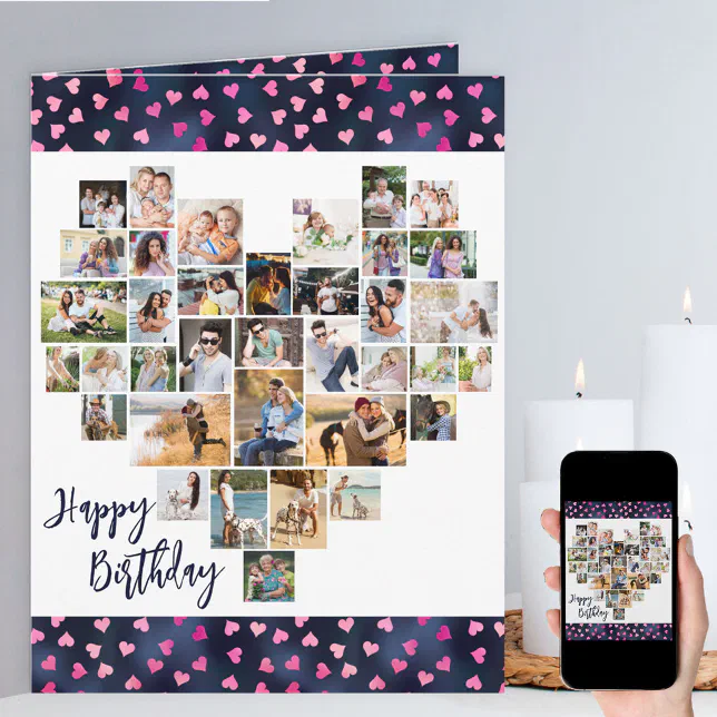 Heart Photo Collage 36 Pic Love Hearts Birthday Card | Zazzle