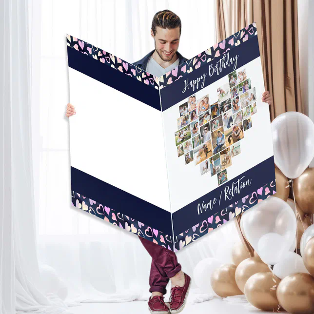 Heart Photo Collage 36 Pics Any Age Huge Birthday Card | Zazzle