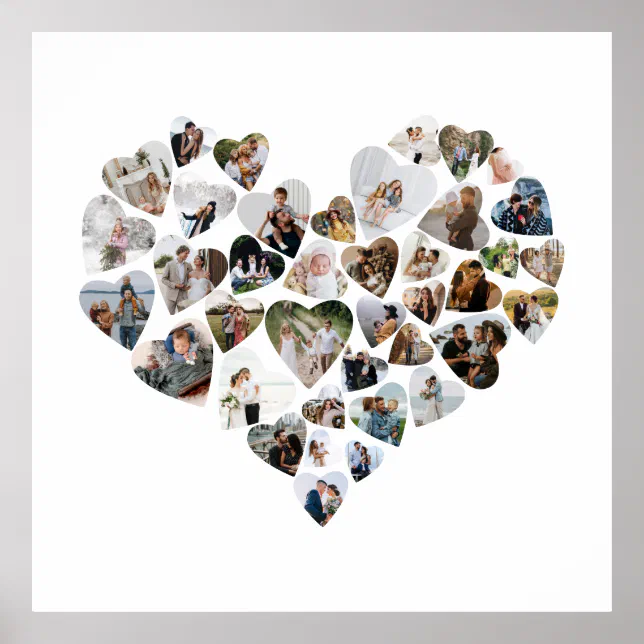 Heart Photo Collage 39 Photos Valentine's Day Post Poster | Zazzle