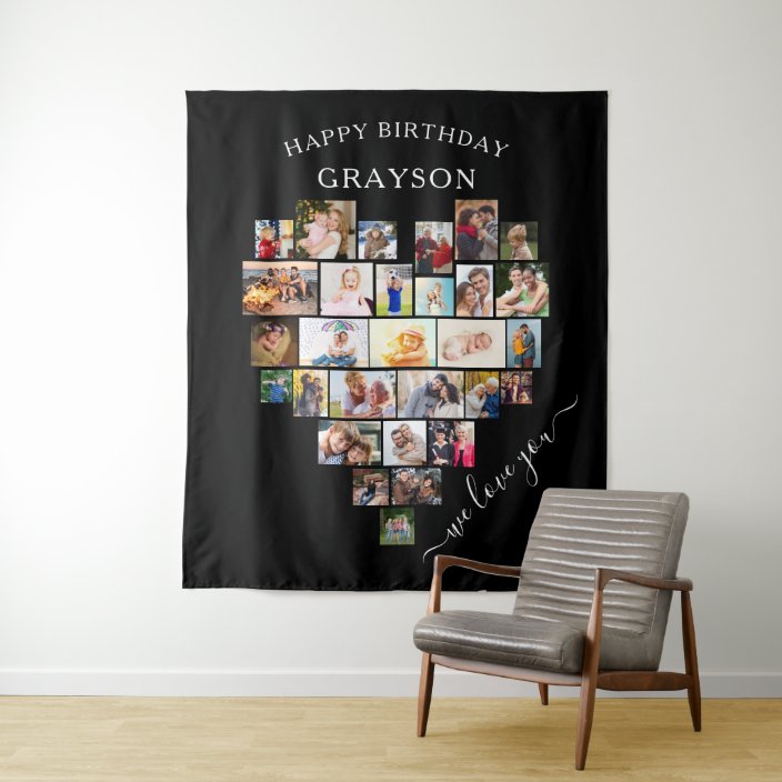 Heart Photo Collage Happy Birthday Personalized Tapestry | Zazzle.com
