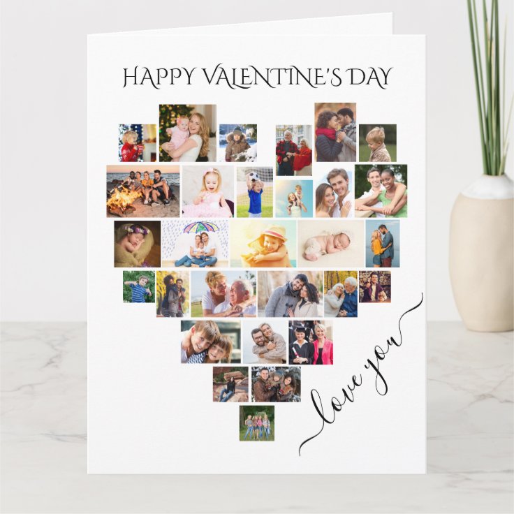 Heart Photo Collage Love You Script Valentine's Card | Zazzle