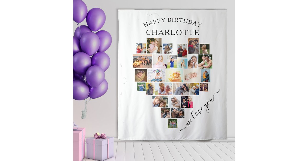 Heart Photo Collage Personalized Happy Birthday Tapestry | Zazzle