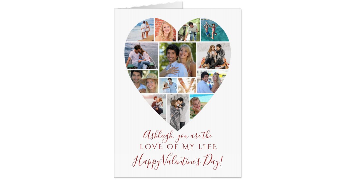Heart Photo Collage Valentines Day Custom Text Card | Zazzle