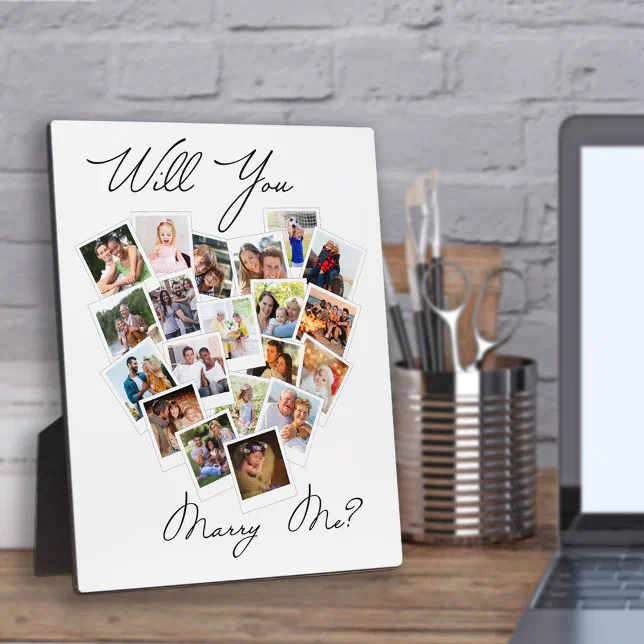 Heart Photo Collage Will You Marry Me Script Plaque | Zazzle