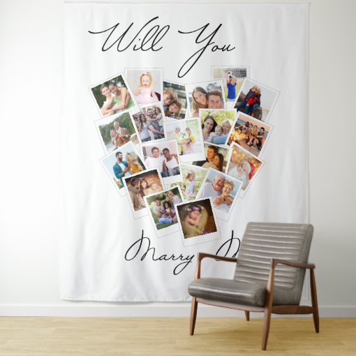 Heart Photo Collage Will You Marry Me Script Tapestry | Zazzle