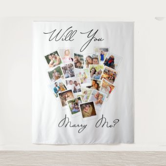 Heart Photo Collage Will You Marry Me Script Tapestry | Zazzle