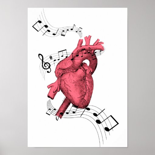 Heart Print, Musical Notes, Musical Heart, Anatomy Poster | Zazzle