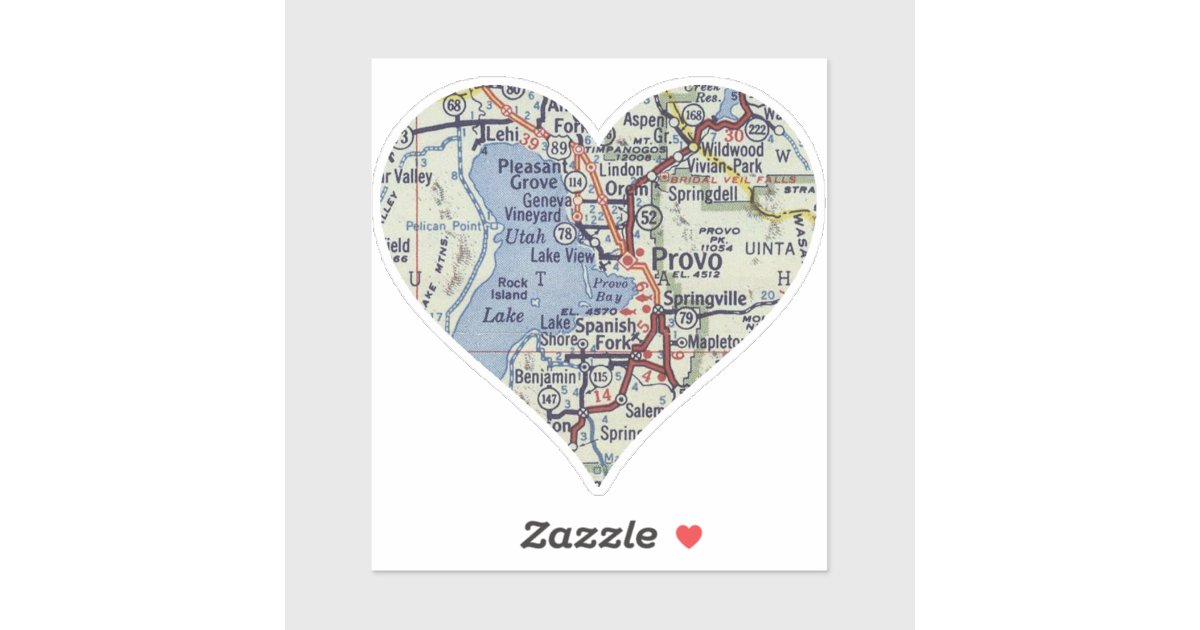 Heart Provo Utah Vintage Map Sticker | Zazzle
