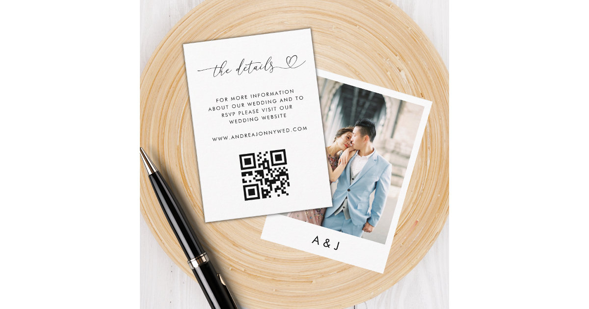 Heart QR Code Details Wedding Enclosure Cards | Zazzle