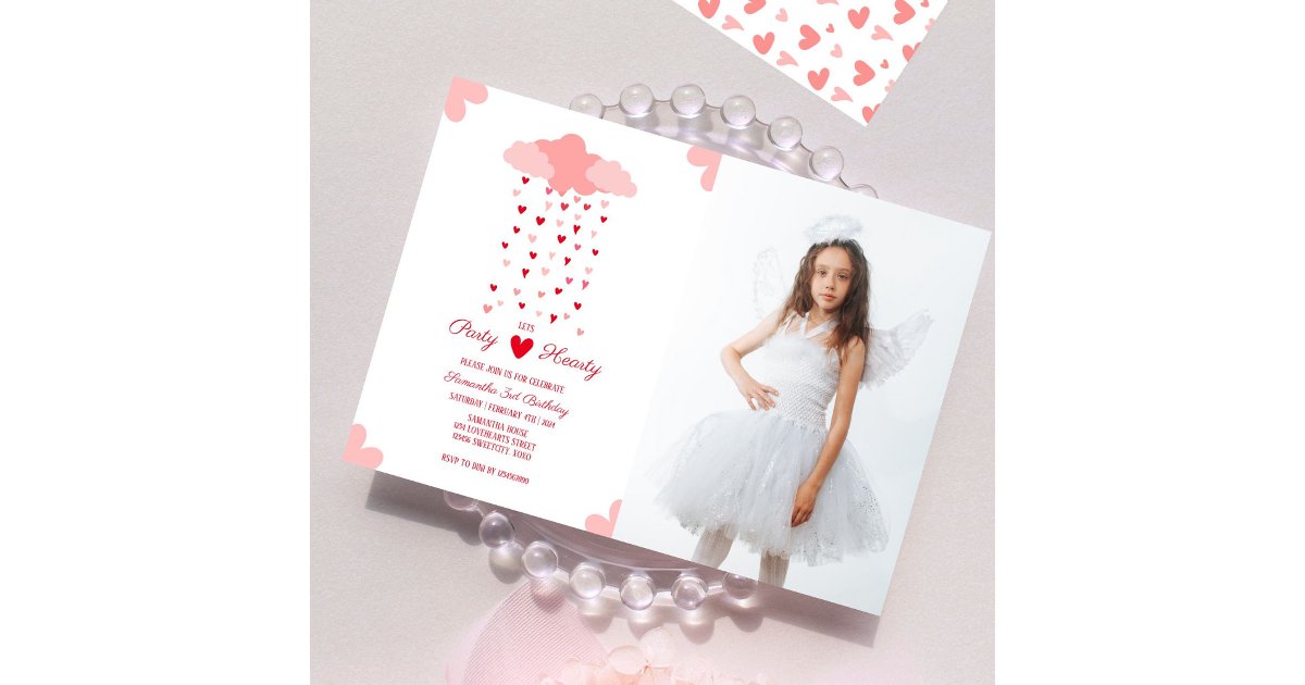Heart Rain Delight Birthday Photo Invitation | Zazzle