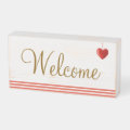 Heart & Red Stripes Welcome Wooden Box Sign | Zazzle