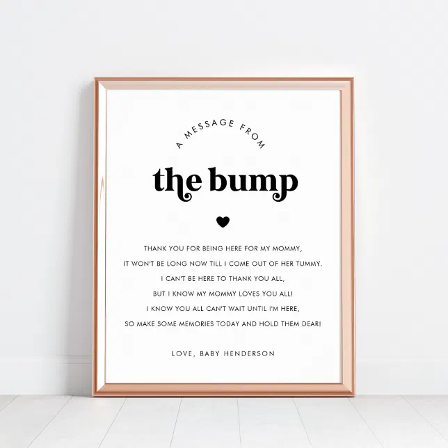 Heart Retro Script Message from the Bump 8x10 Sign | Zazzle