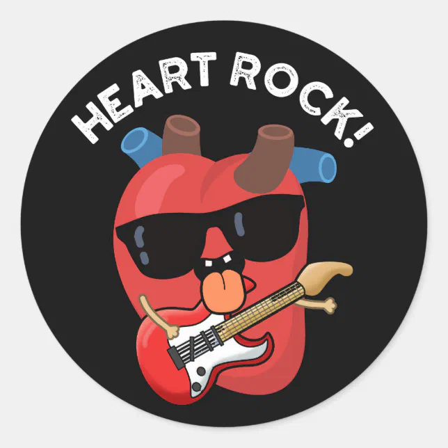 Heart Rock Funny Music Pun Dark BG Classic Round Sticker | Zazzle