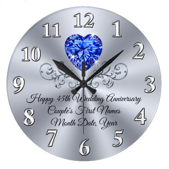 Heart Sapphire Happy 45th Wedding Anniversary Gift Large Clock | Zazzle.com