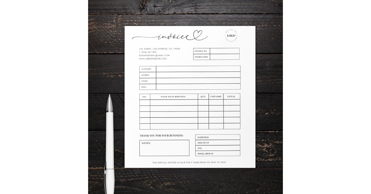 Heart Script Custom Small Business Invoice Receipt Notepad | Zazzle
