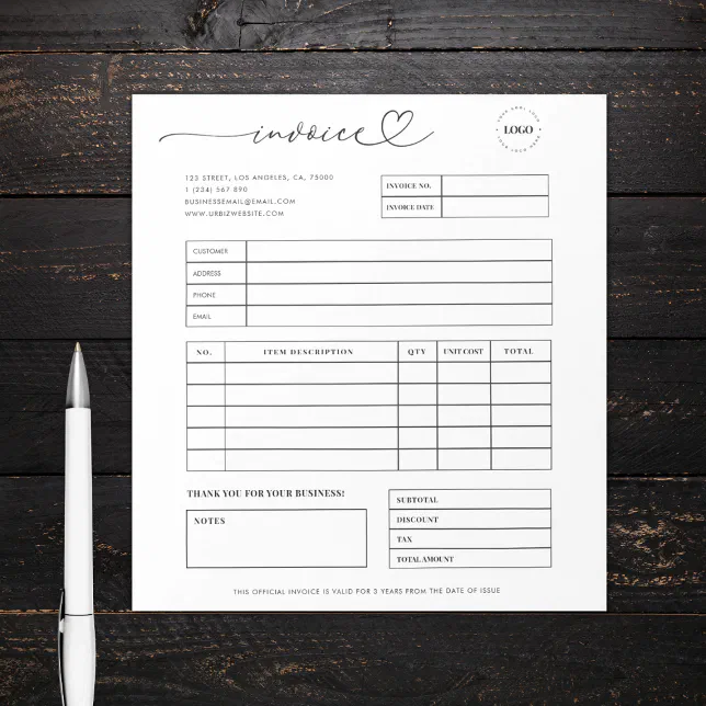 Heart Script Custom Small Business Invoice Receipt Notepad | Zazzle