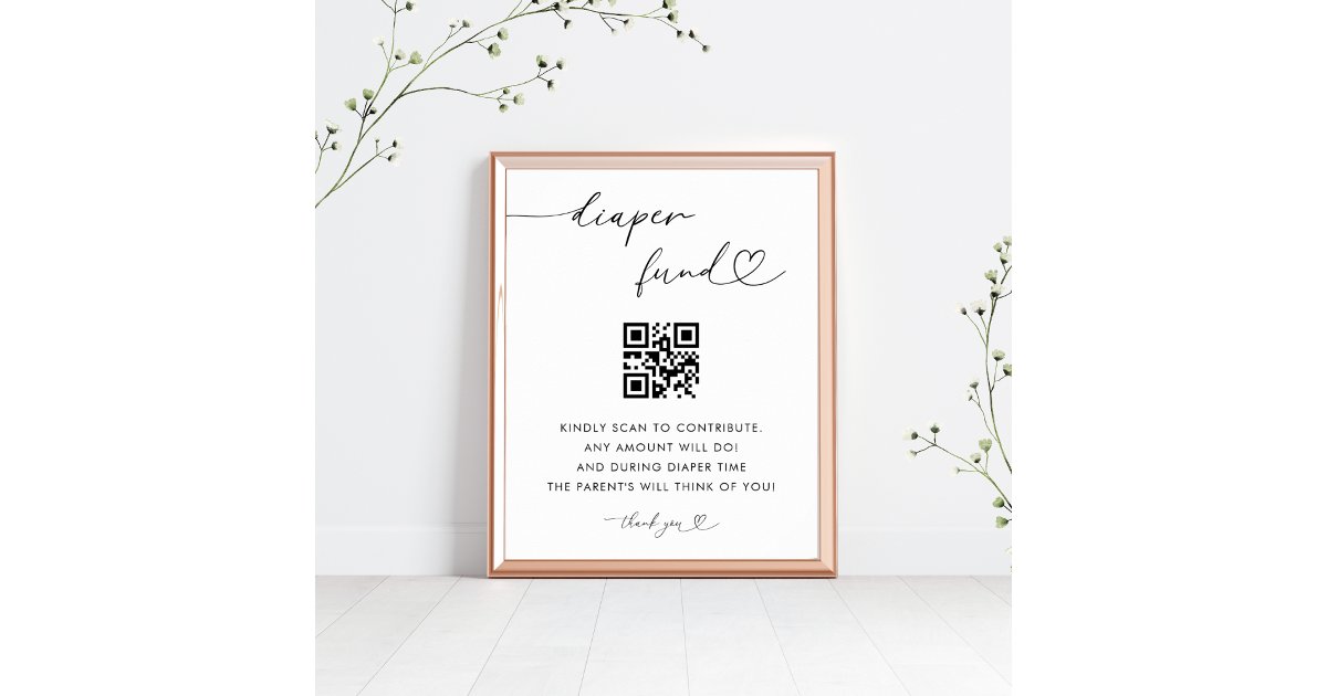 Heart Script Diaper Fund Baby Shower Sign | Zazzle