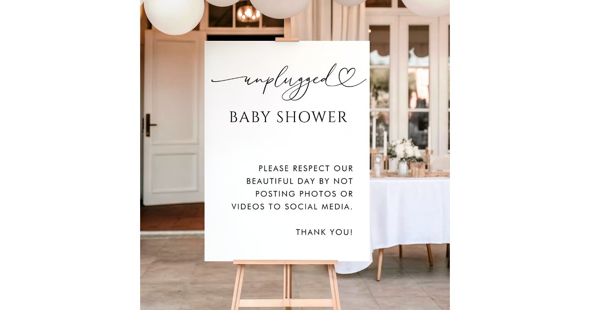 Heart Script Minimalist Unplugged Baby Shower Sign | Zazzle