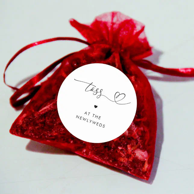 Heart Script Wedding Favor Petal Toss Minimalist Classic Round Sticker ...