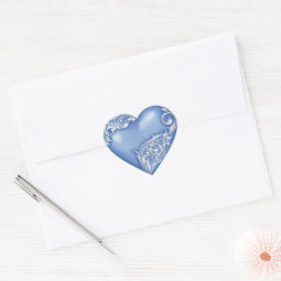 Heart Scroll Blue w White Heart Sticker | Zazzle