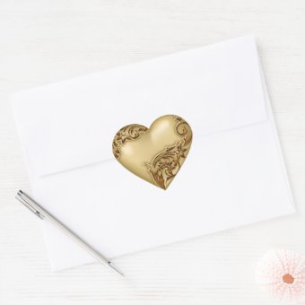 Heart Scroll Gold w Red Gold Heart Sticker | Zazzle