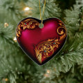 Heart Scroll Red Gold Ceramic Ornament | Zazzle