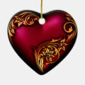 Heart Scroll Red Gold Ceramic Ornament | Zazzle