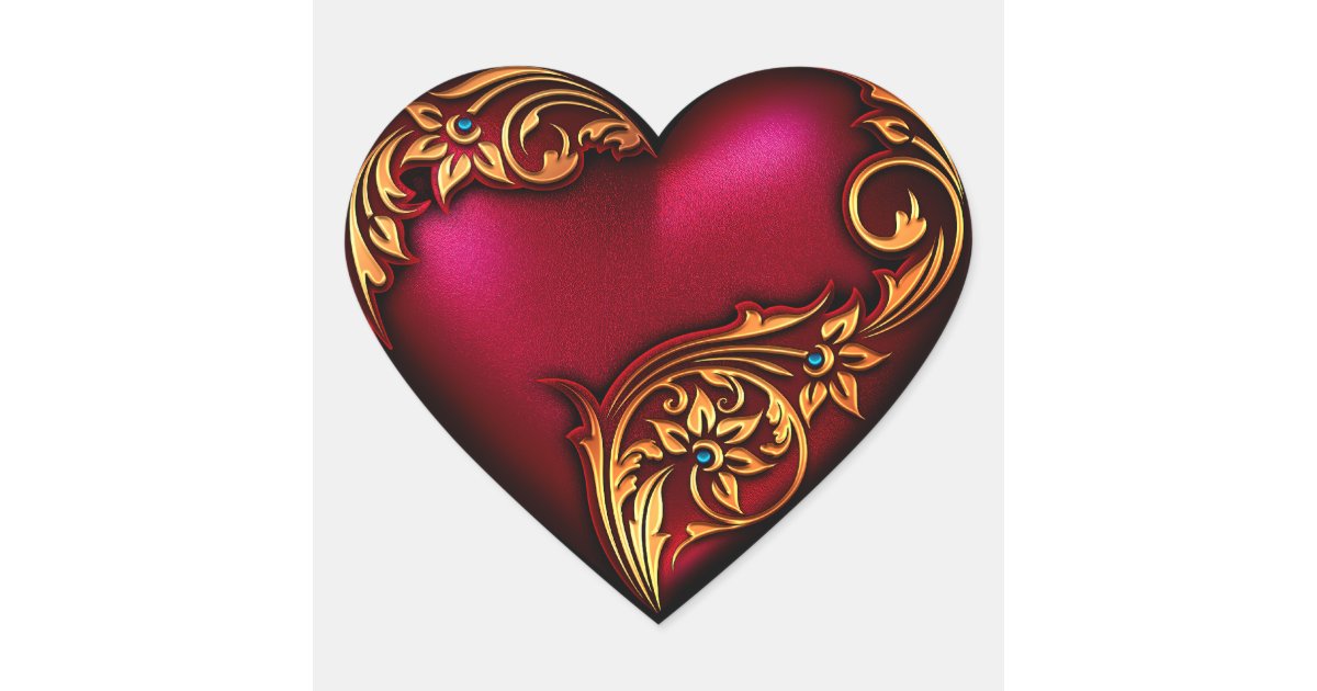 Heart Scroll Red Gold Heart Sticker | Zazzle.com