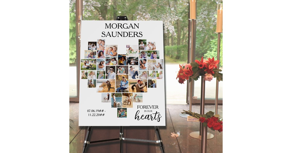 Heart Shape 36 Photo Collage Memorial Funeral Foam Board | Zazzle