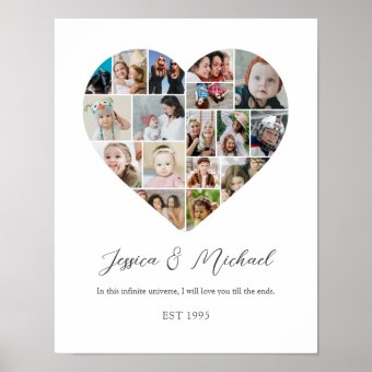 Heart Shape Love Photo Collage Wedding Anniversary Poster | Zazzle