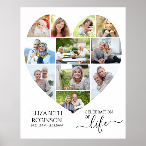 Heart Shaped 11 Photo Collage Celebration of Life Poster | Zazzle