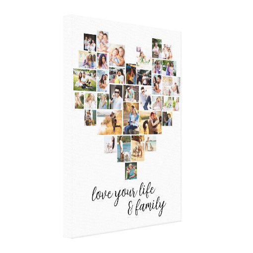 Heart Shaped 36 Photo Collage Love Life Family Canvas Print | Zazzle