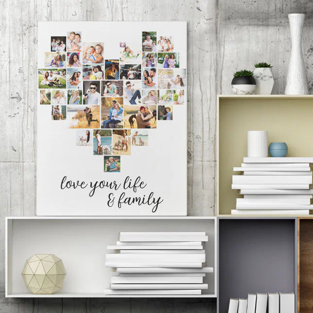 Heart Shaped 36 Photo Collage Love Life Family Canvas Print | Zazzle
