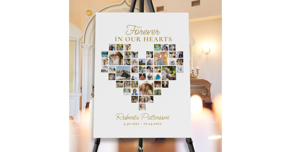 Heart Shaped 48 Photo Collage Funeral Welcome Foam Board | Zazzle