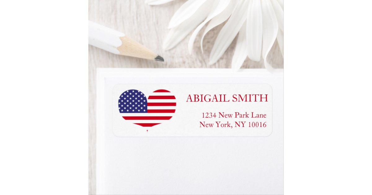 Heart Shaped American Flag Return Address Labels | Zazzle