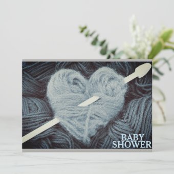 heart-shaped blue yarn baby boy shower invitation | Zazzle