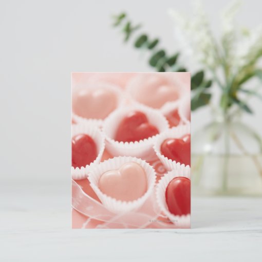 Heart-shaped candies postcard | Zazzle