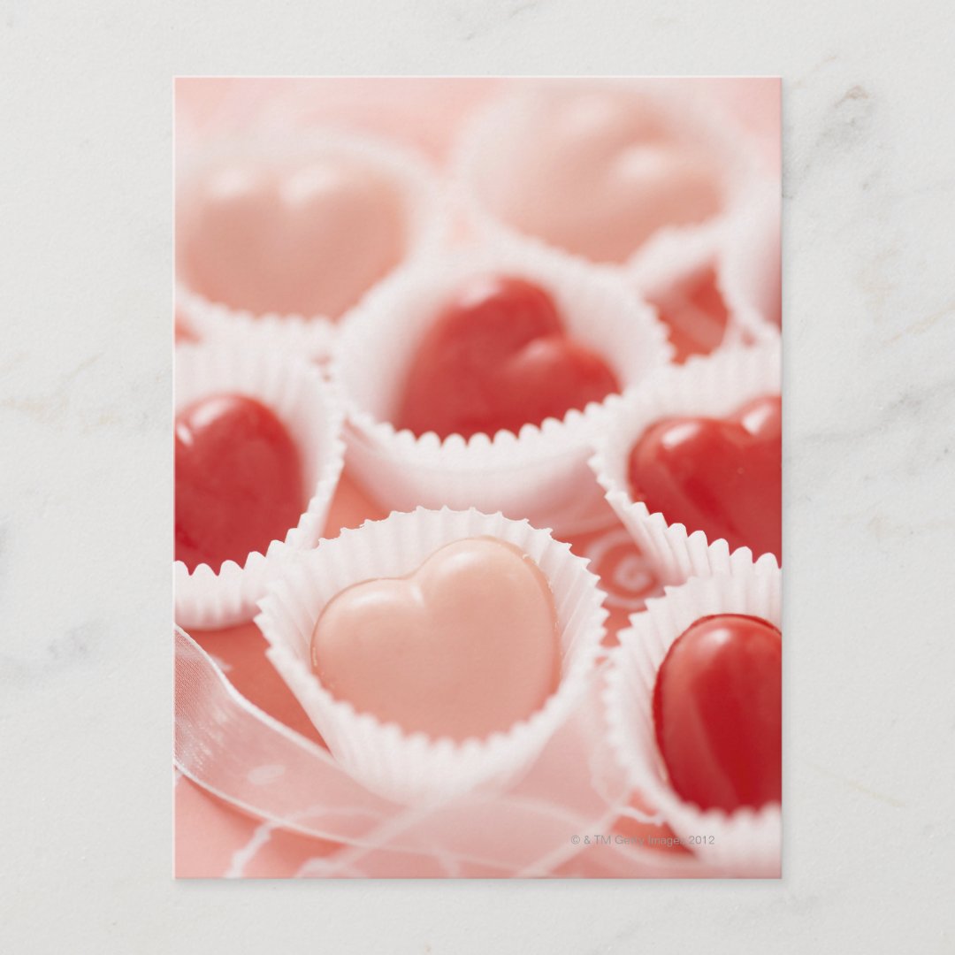 Heart-shaped candies postcard | Zazzle