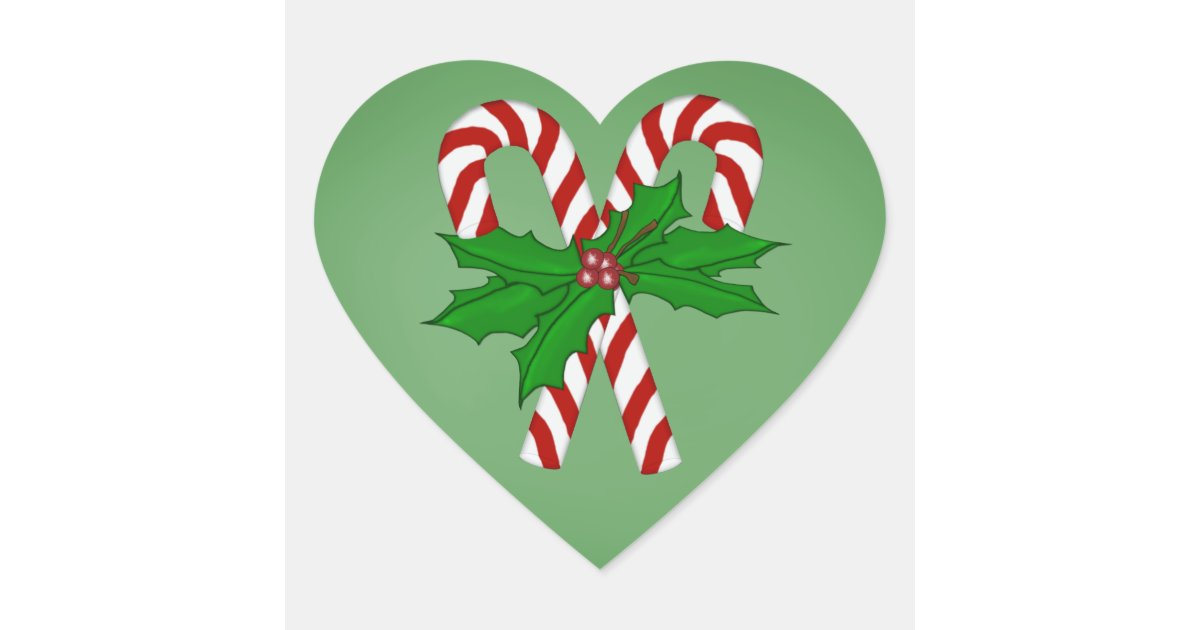 Heart Shaped Christmas Candy Cane Stickers | Zazzle