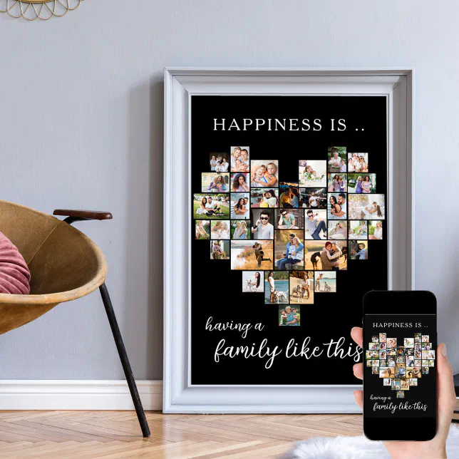 Heart Shaped Collage Happiness is Family like This Poster | Zazzle