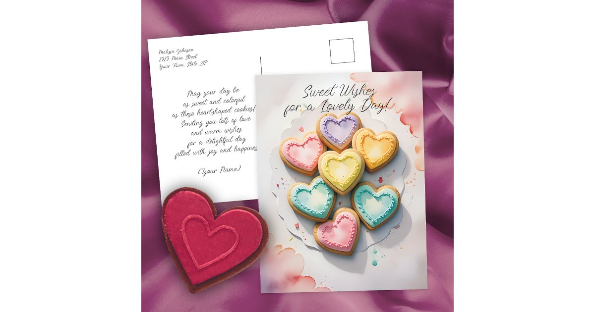 Heart-Shaped Cookies Sweet Wishes Postcard | Zazzle