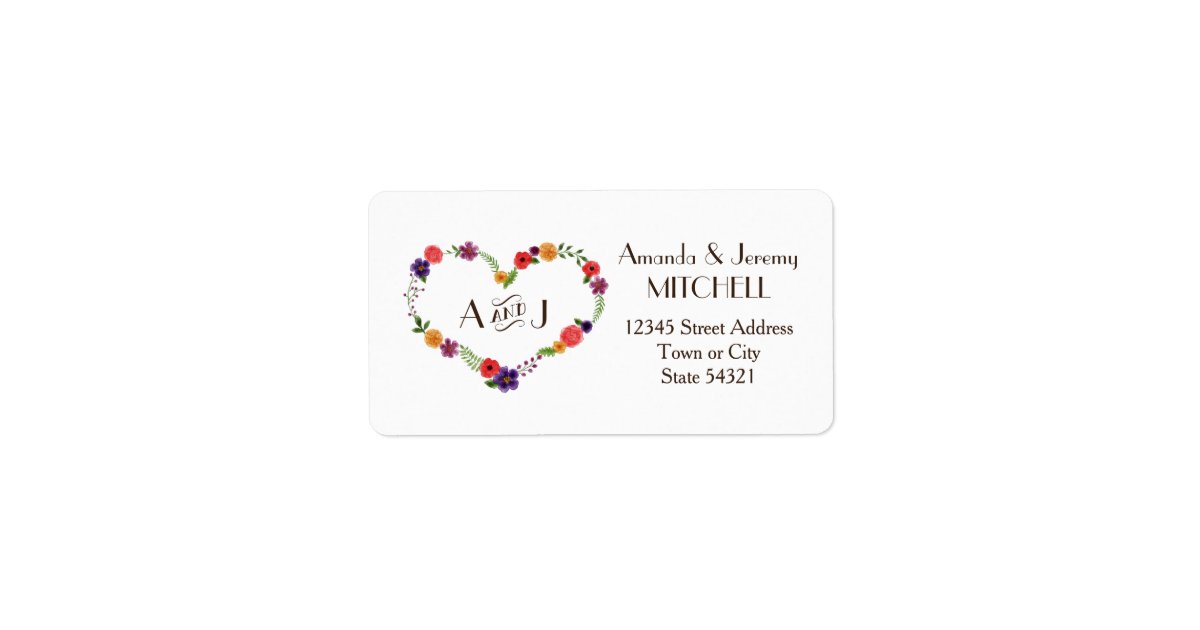 Heart-Shaped Flower Wreath Rustic Wedding Label | Zazzle