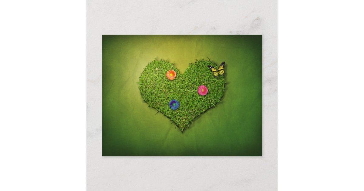 Heart-Shaped Lawn Flowers Butterfly Postcard | Zazzle