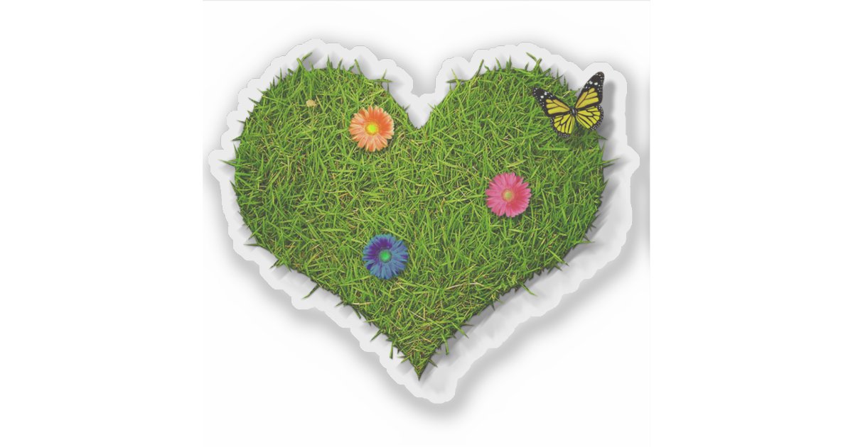 Heart-Shaped Lawn Flowers Butterfly Sticker | Zazzle