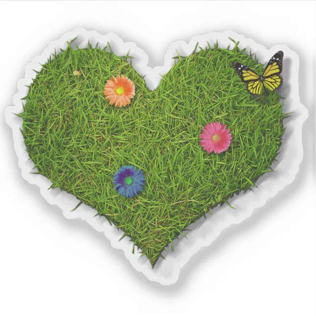 Heart-Shaped Lawn Flowers Butterfly Sticker | Zazzle