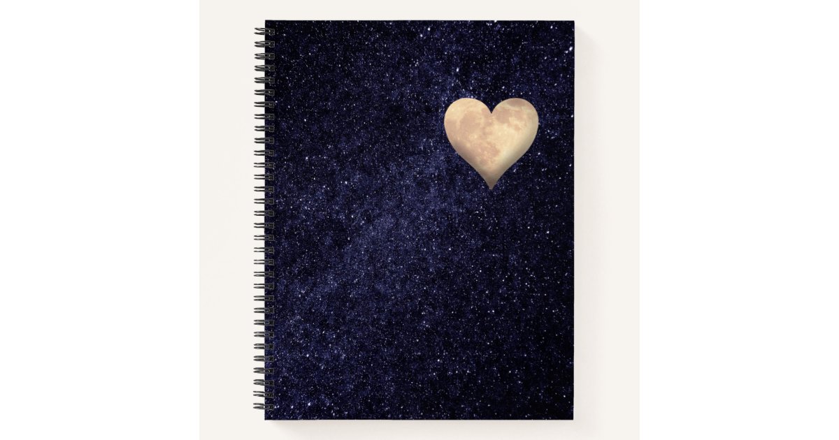 Heart Shaped Moon in the Starry Night Sky Notebook | Zazzle