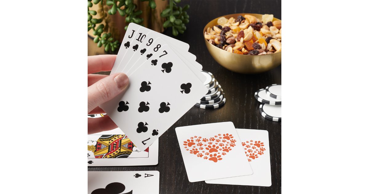 Heart Shaped Paw Prints Playing Cards | Zazzle