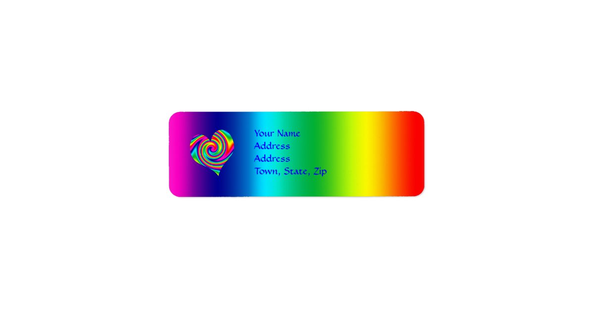 Heart Shaped Rainbow Twirl Label | Zazzle
