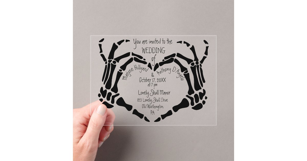 Heart Shaped Skeleton Hands Creepy Goth Wedding Acrylic Invitations ...