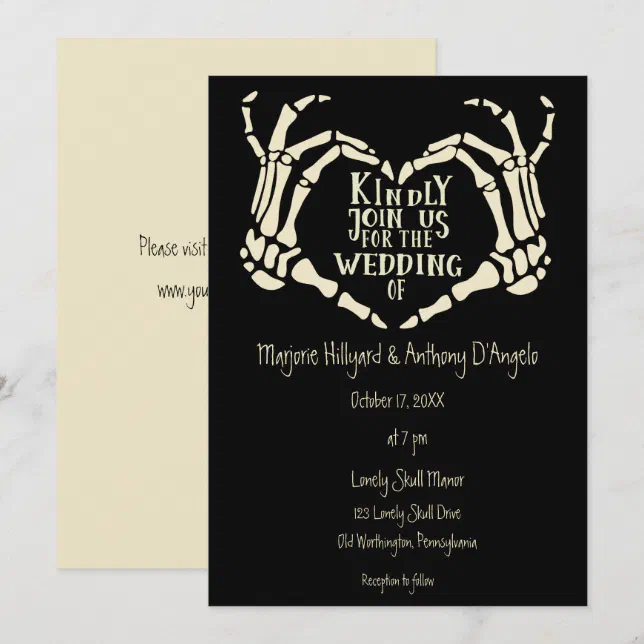 Heart Shaped Skeleton Hands Creepy Goth Wedding In Invitation | Zazzle